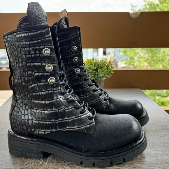 A.S.98 | Shoes | New 37 As98 Croc Embossed Moto Boot Lace And Inside ...
